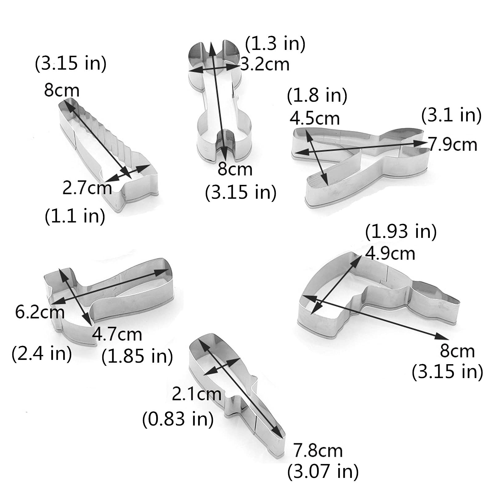 Mini Construction Tools Cookie Cutters Set of 6 pcs, Stainless Steel Mini Hardware Tools Series Shaped Fondant Baking Molds For Father's Day