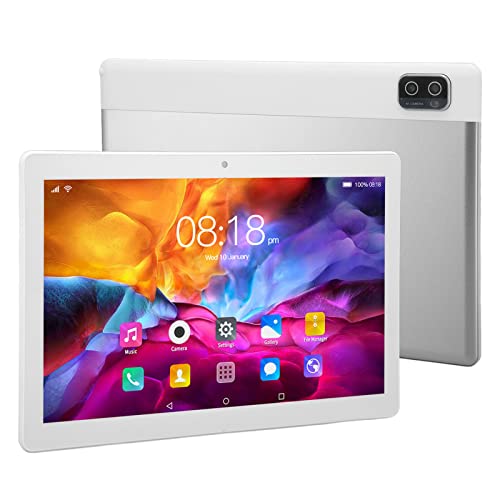 PUSOKEI 10.1in Tablet PC for Android,5G WiFi Calling Tablet for Android 12,6GB 128GB Memory 1080P HD MT6592 10 Cores Tablet,Bluetooth 5.0,Dual Band WiFi,GPS(Silver)