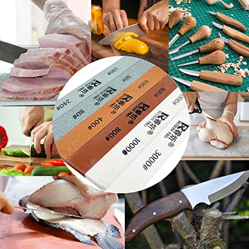 RUIXIN PRO 6Pcs Replacement Knife Sharpening Stones for RX-008 RX-009 Knife Sharpener Fixed-Angle Kit, Professional Whetstone Set Polishing Stone without Base 80/240/400/800/1000/3000 Grit