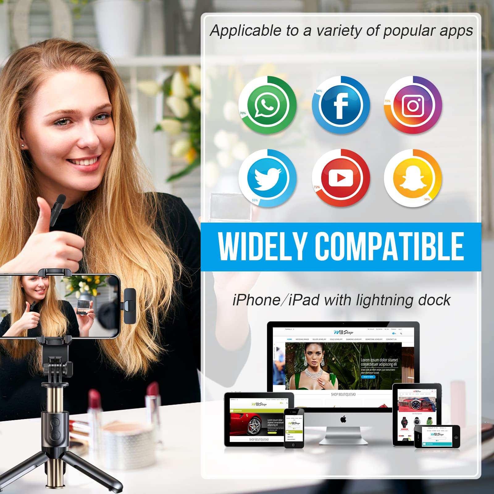 Mceriby Professional Wireless Lapel Microphones for iPhone iPad, Wireless Lavalier Microphone for Recording, Interview, Live Streaming, Singing, Vlog, TikTok, YouTube, Podcast