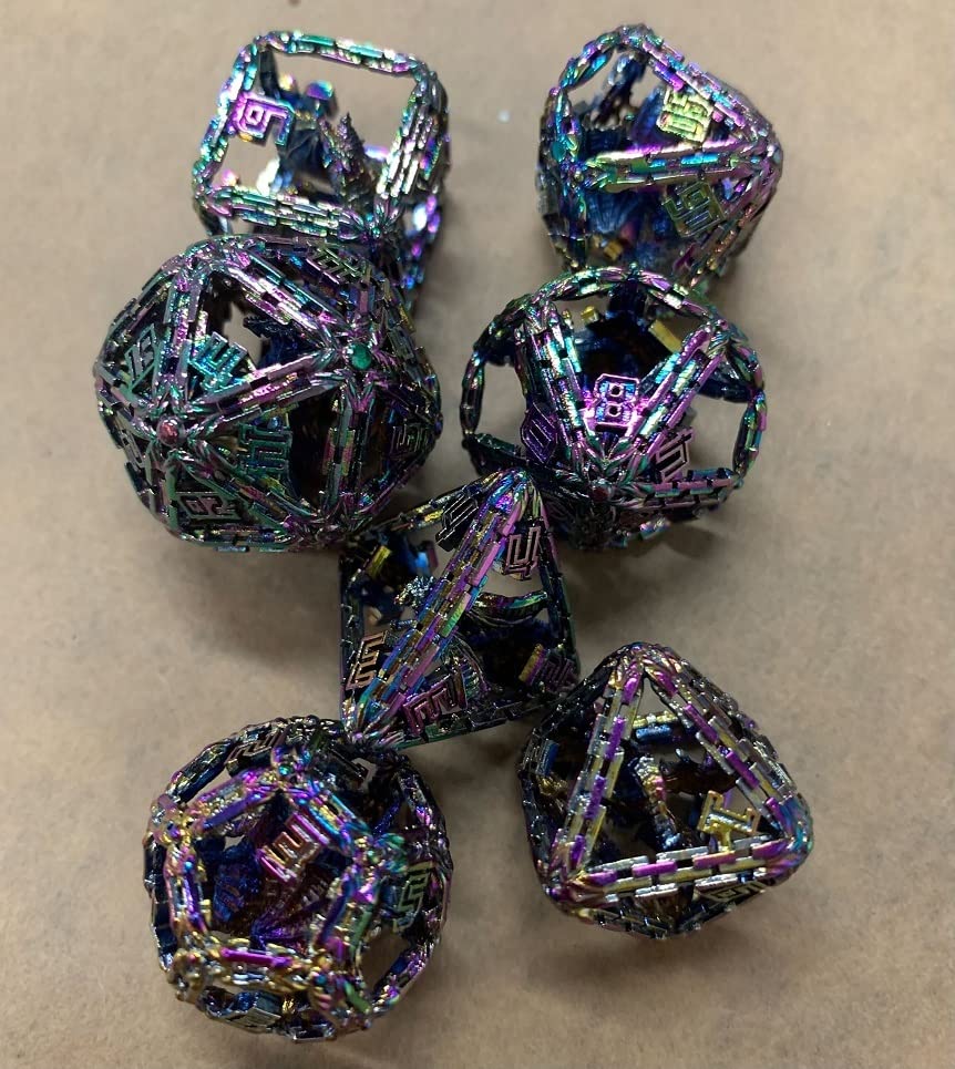 Metal DND Dice Set - Imprisoned Dragon Core Metal Dice Set for Role Playing Games (RPG) - Beautiful & Intricate Polyhedral DND Metal Dice - Stunning D&D Dungeons and Dragons Dice Set (Rainbow)