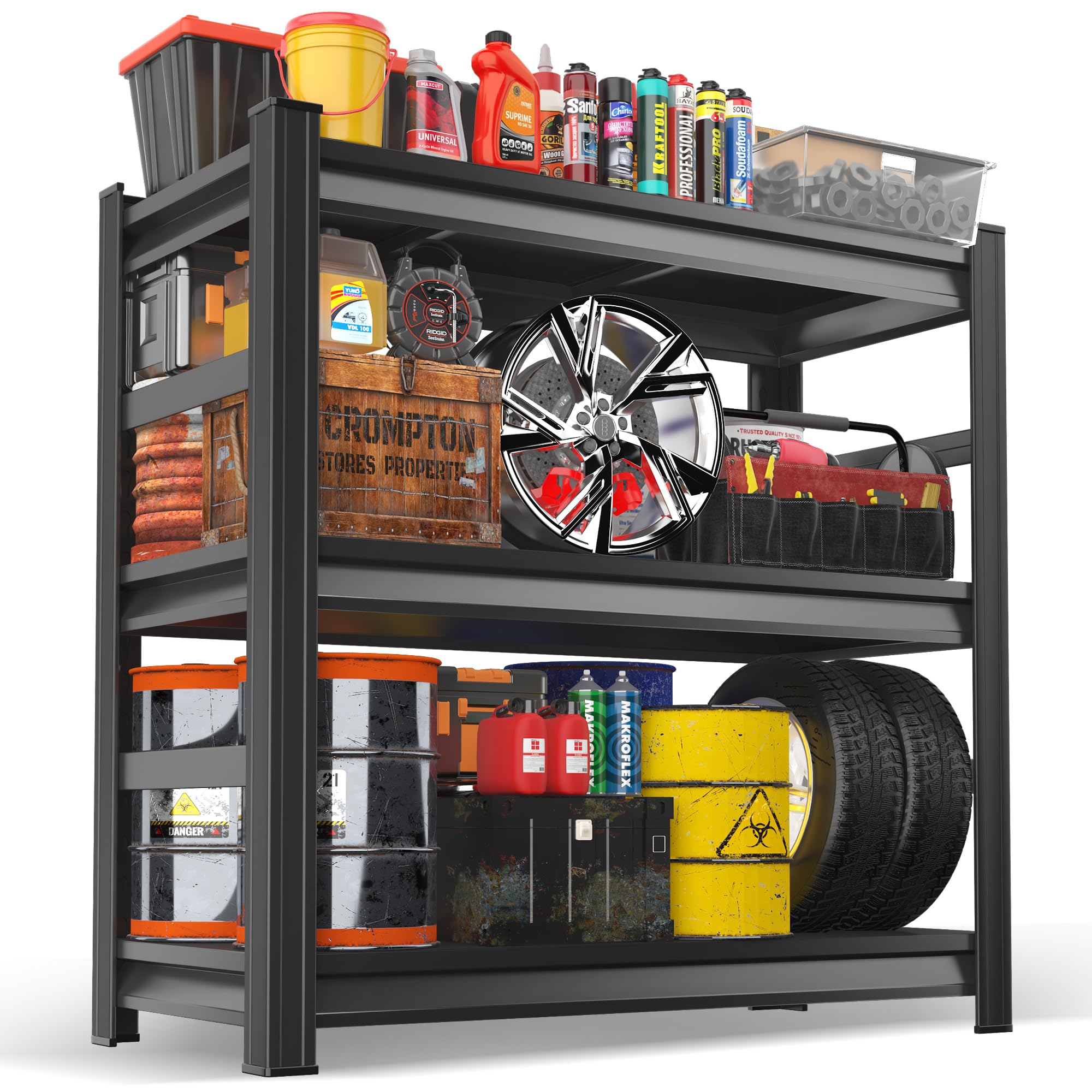 PRESTELION 36" H Garage Shelving Unit-Adjustable 3-Tier Easy Assembly Metal Storage Rack|1000 lbs Capacity Shelf|Shelves & Rust-Resistant|Perfect for Garage,Basement,Workshop Organization