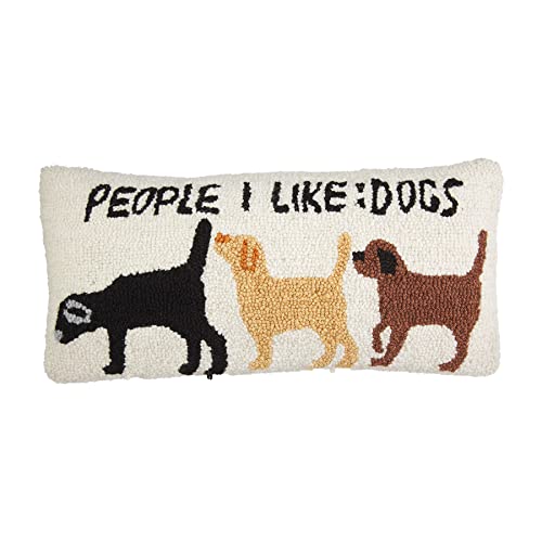 Mud Pie Dog Hook Wool Pillow, 8" x 18", People