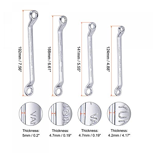 uxcell 45-Degree Offset Box End Wrench Set, 5.5-16mm Metric CR-V Steel with Rolling Pouch, 6-Piece