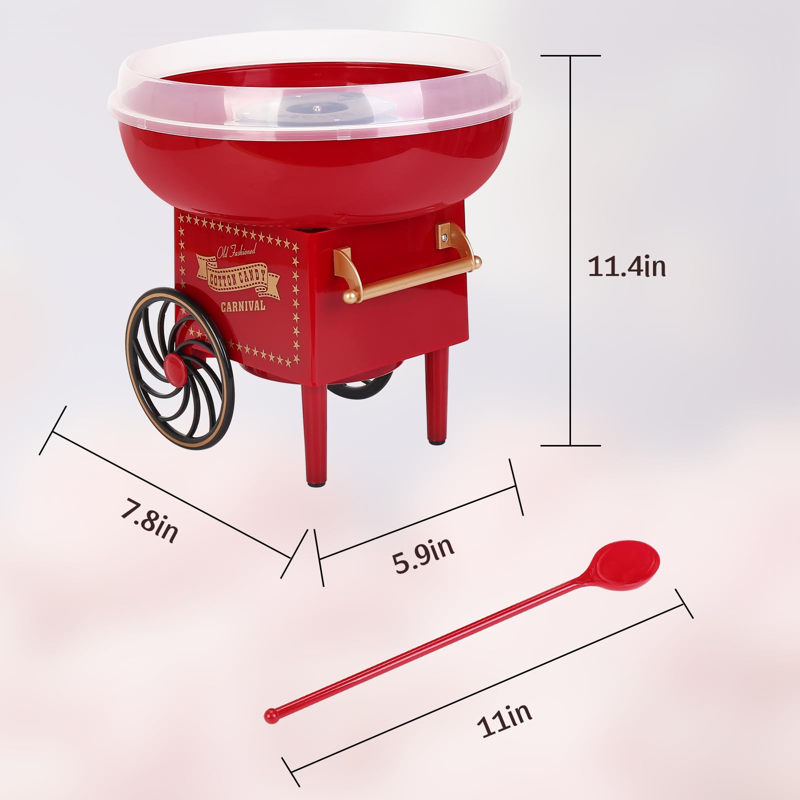 VAlinks Cotton Candy Machine, Mini Electric Cotton Candy Maker with Sugar Scoop & Splash-Proof Plate, Countertop Cotton Candy Maker Make Candy for Kids Birthday, Party, Red