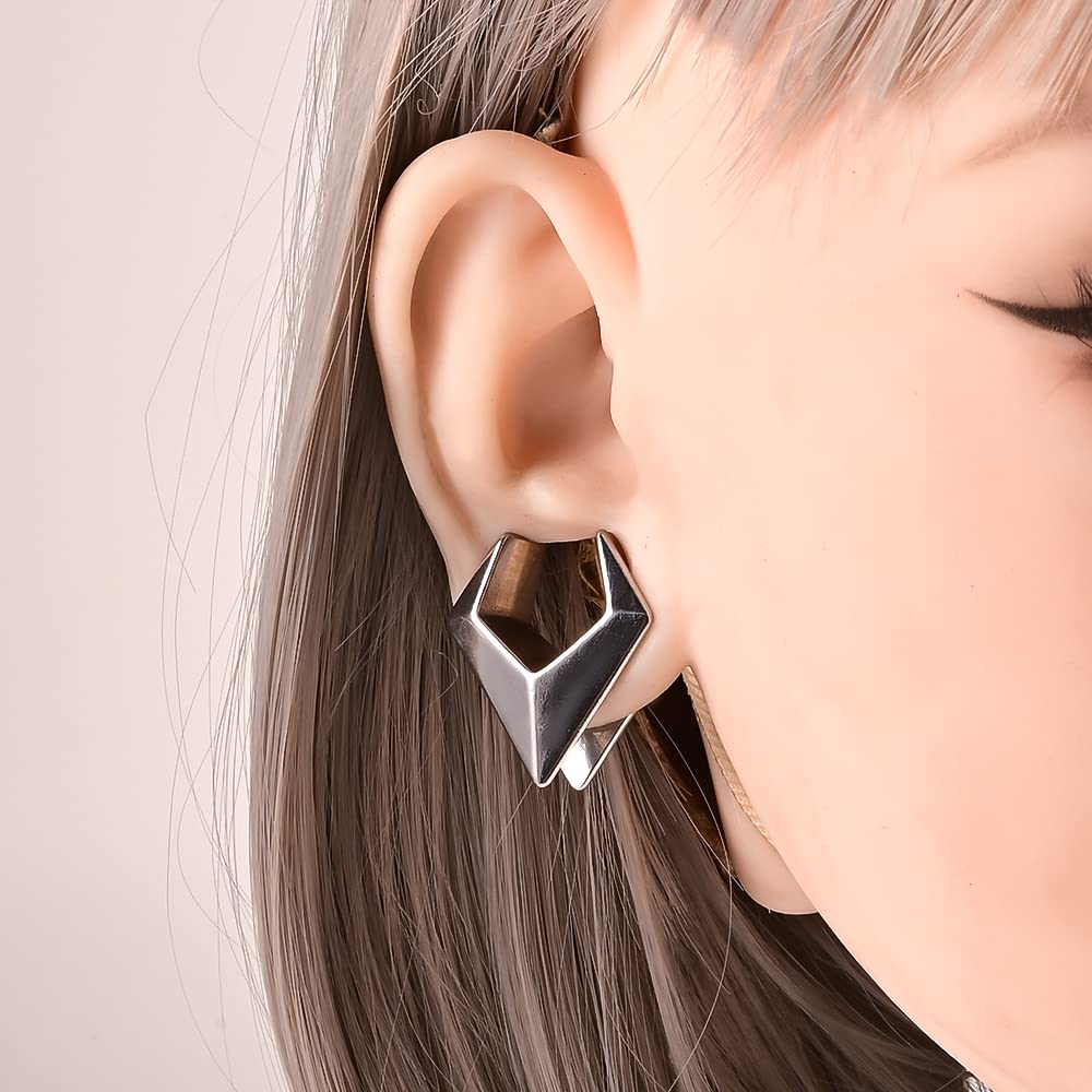 Maxbott 2PCS 0G-1" Ear Gauges Hypoallergenic Stainless Steel Opening Saddle Plugs Tunnels Piercing Expander Stretchers Body Jewelry (10mm(00G), Silver)