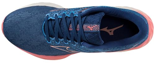 Mizuno Women's Wave Inspire 19 Running Shoe, Blue Quartz/Peach Bud, 9