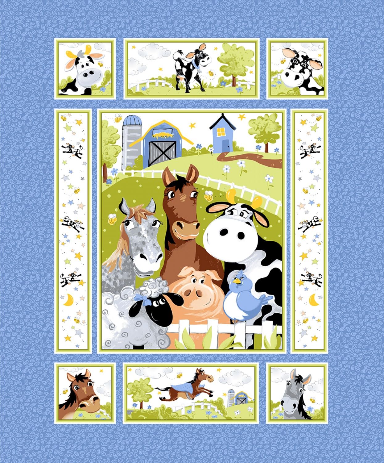 Susybee Barnyard Blues Denim Blue Quilt Cotton Baby Fabric Panel #SB20413-760 - 36”x44" Cotton Fabric Panel