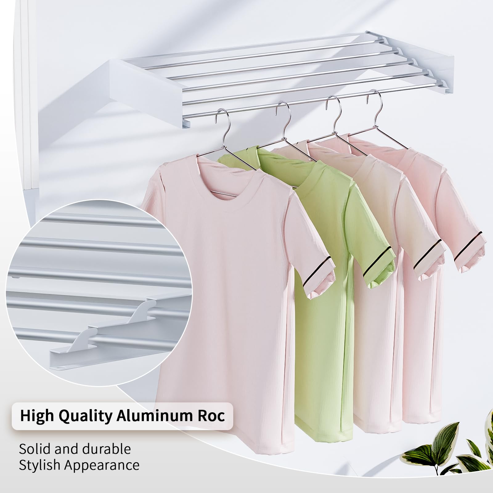 QIICMER Drying Rack Clothing,Wall Mounted Drying Rack,Collapsible Drying Racks for Laundry,Retractable Clothes Drying Rack, Laundry Space Saver Wall Mounted Rack,60 lb Capacity(White 31.5")