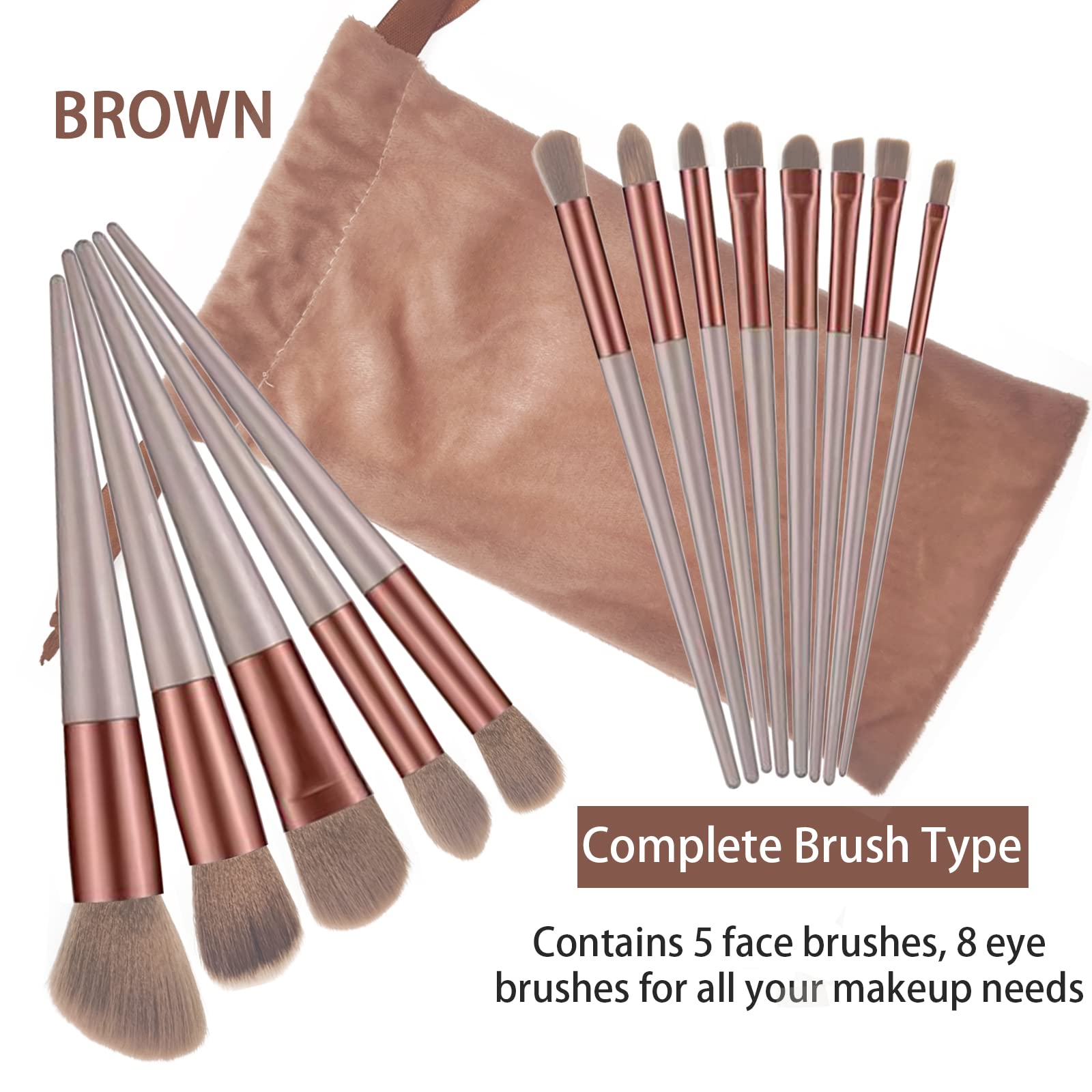 Muhuabeauty 13 pcs Makeup Brushes Set with Beauty Blender, Eyeshadow Brush Set with Cloth Bag and 4 pcs Boxed Makeup Sponges for Foundation