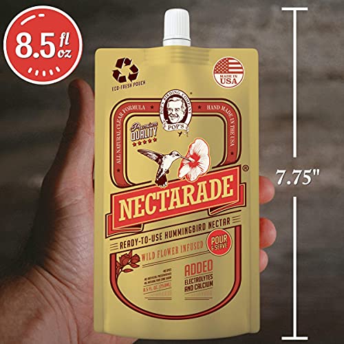 POP'S Birding Nectarade Hummingbird Nectar | USA Made Premium Humming Bird Food - Dye Free, Natural Ingredients (Ready to Use, All Natural Clear Formula, 8.5 oz)