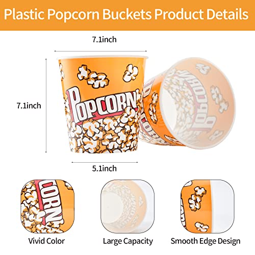 Plastic Popcorn Containers Retro Style Reusable Popcorn Buckets for Movie Night 7.1βx7.1βx5.1β - 2 Pack