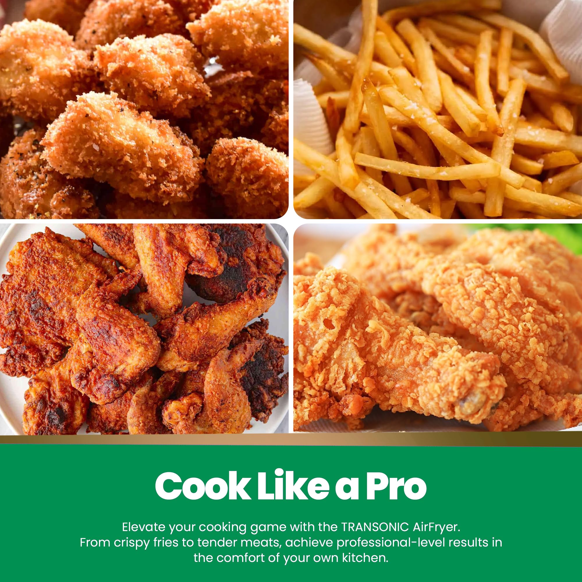 Transonic Glass Basket Air Fryer Oven, 4 Quart Non Toxic Non Stick Easy Cleaning Borosilicate Glass Basket, 8 Cooking Presets, Touch Digital Controls