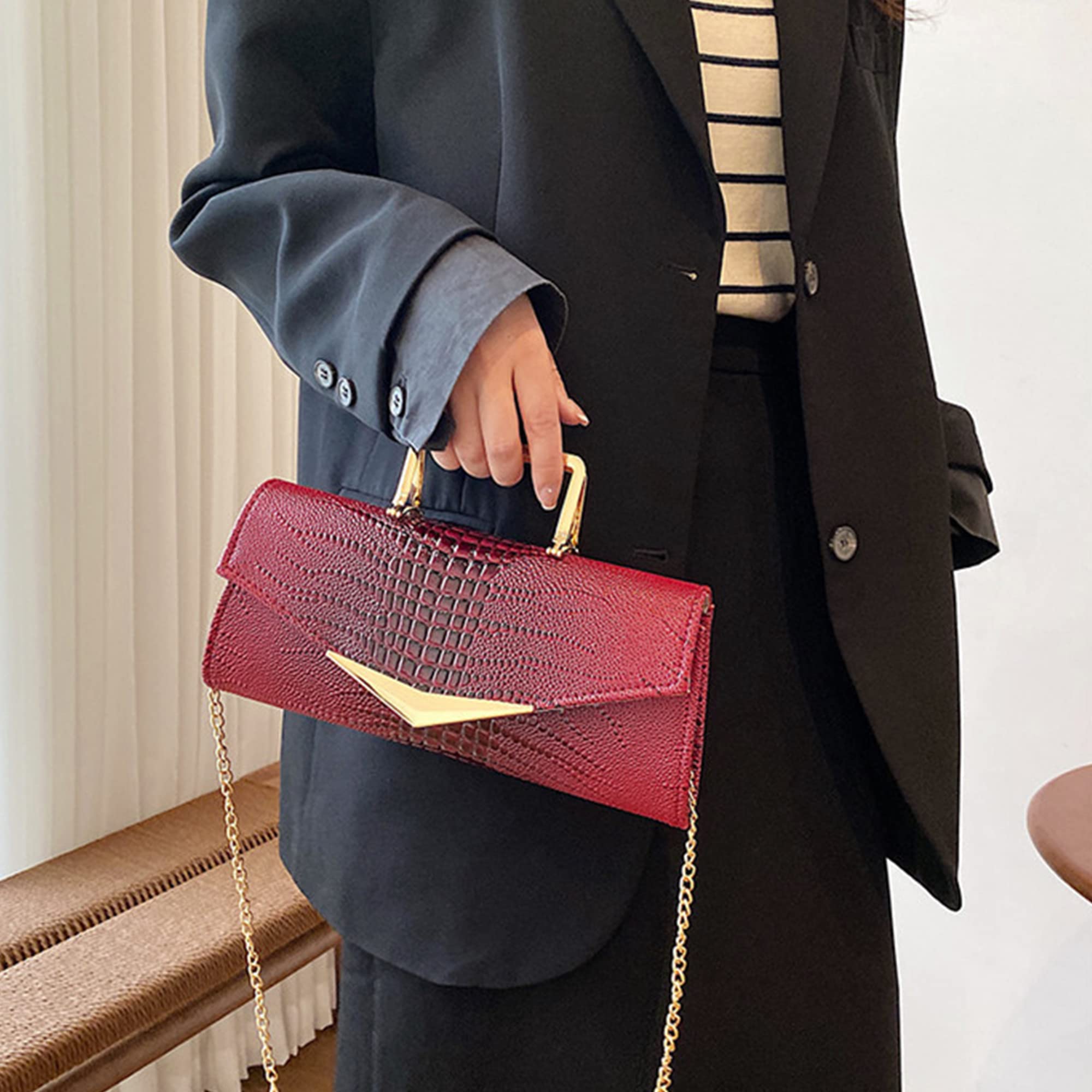 Goclothod Women Fashion Alligator Shoulder Bag Patent Leather Tote Purse
