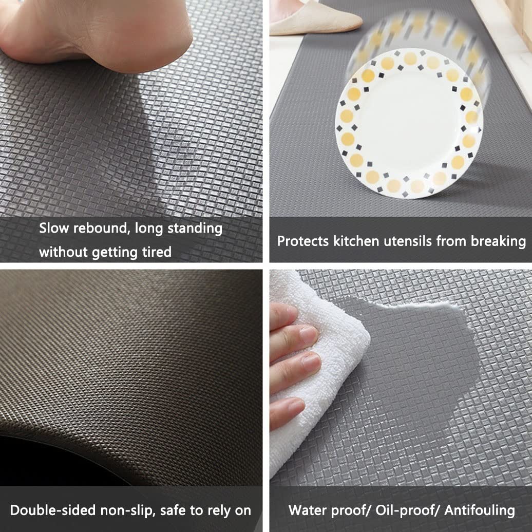 Kitchen Mat Runner Rug - 2 PCS, PU Waterproof Cushioned Anti-Fatigue Kitchen Carpet, Heavy Duty Oil-proof PVC Ergonomic Comfort Foam Rug (Color : Gray, Size : 17.3x29.5"+17.3x59")