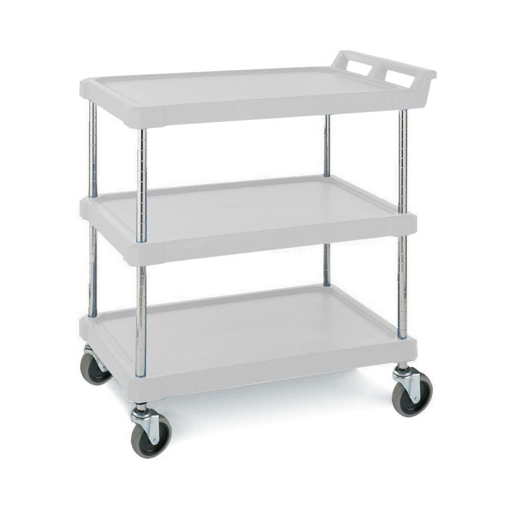 Metro BC Series Polymer Utility Cart with 4 Swivel Casters, 3 Lipped Shelves, 400 lb. Total Capacity, 33-1/4" Height x 21-1/2" Width x 33-3/4" Length, Gray