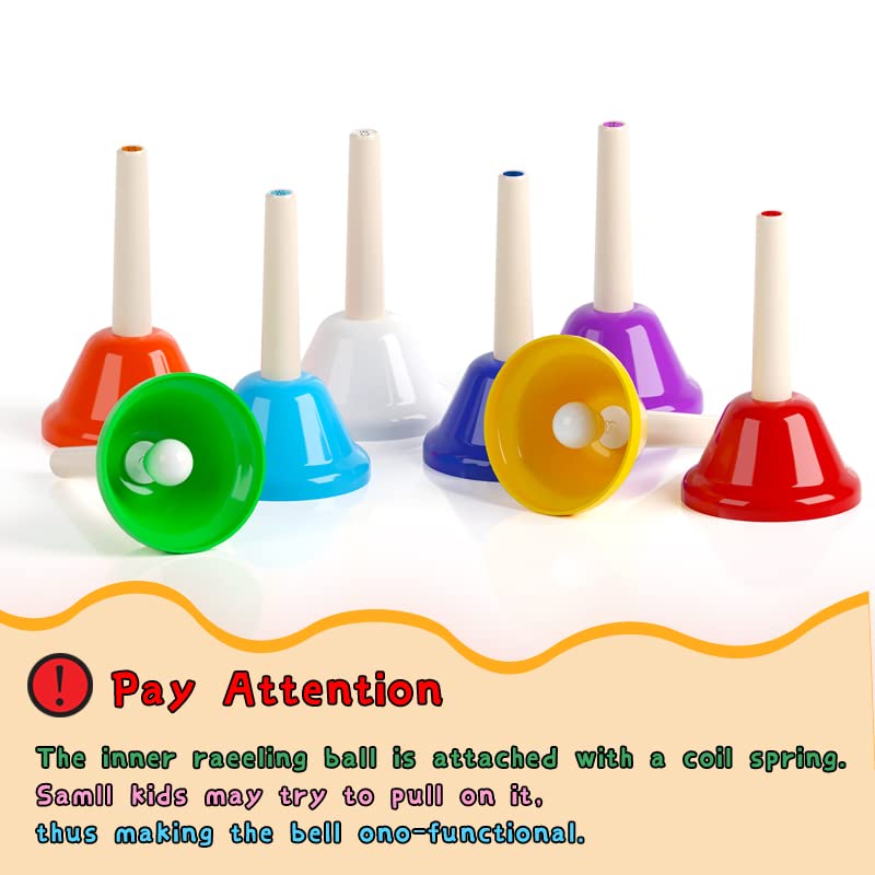 GuangTao King Hand Bells Set 8 Note Musical Bells with Colorful Songbook for Toddlers Children Kids Adults School Church Classroom Wedding