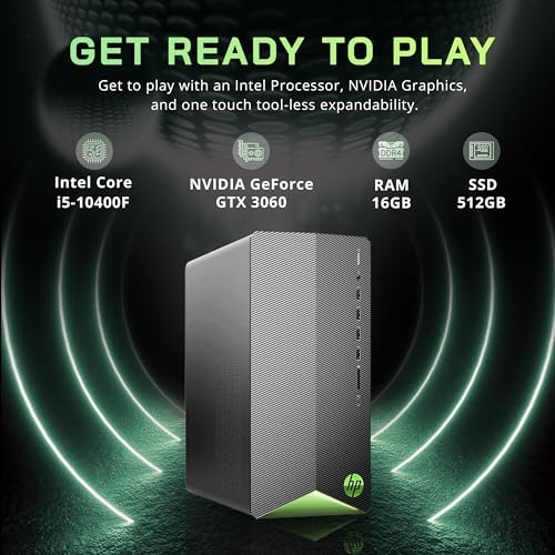 HP 2022 Pavilion Gaming Desktop Computer, Intel Core i5-10400F CPU, 16GB RAM, 512GB PCIe SSD, NVIDIA GeForce RTX 3060 Graphics, Keyboard&Mouse, Win 11 Pro, Black, 32GB Snowbell USB Card