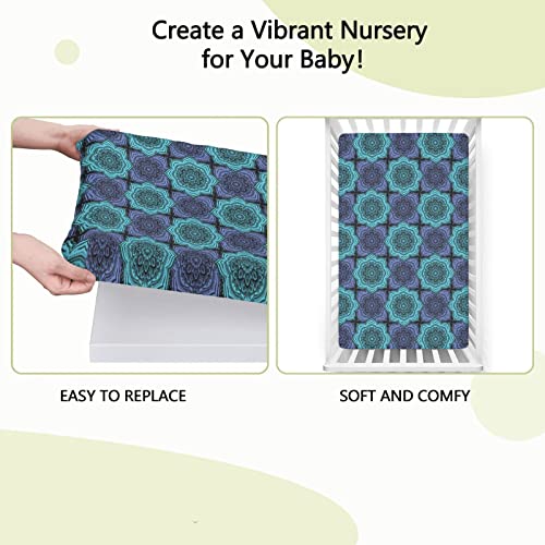 Retro Themed Fitted Mini Crib Sheets,Portable Mini Crib Sheets Ultra Soft Material-Baby Sheet for Boys Girls,24β x38β,Lavender Blue Seafoam and Black