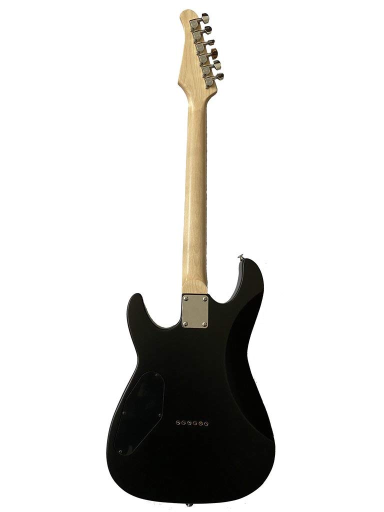 GoDpsMusic 6 String Sawtooth ST-M24 Electric Guitar, Right Handed Satin Black (ST-M24-SBK)