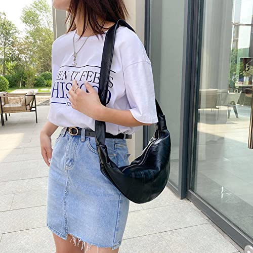MBETA Dumpling Bag Women's Retro Shoulder Crossbody Waist Bag Korean Style Simple PU Large Capacity Croissant Chest Bag