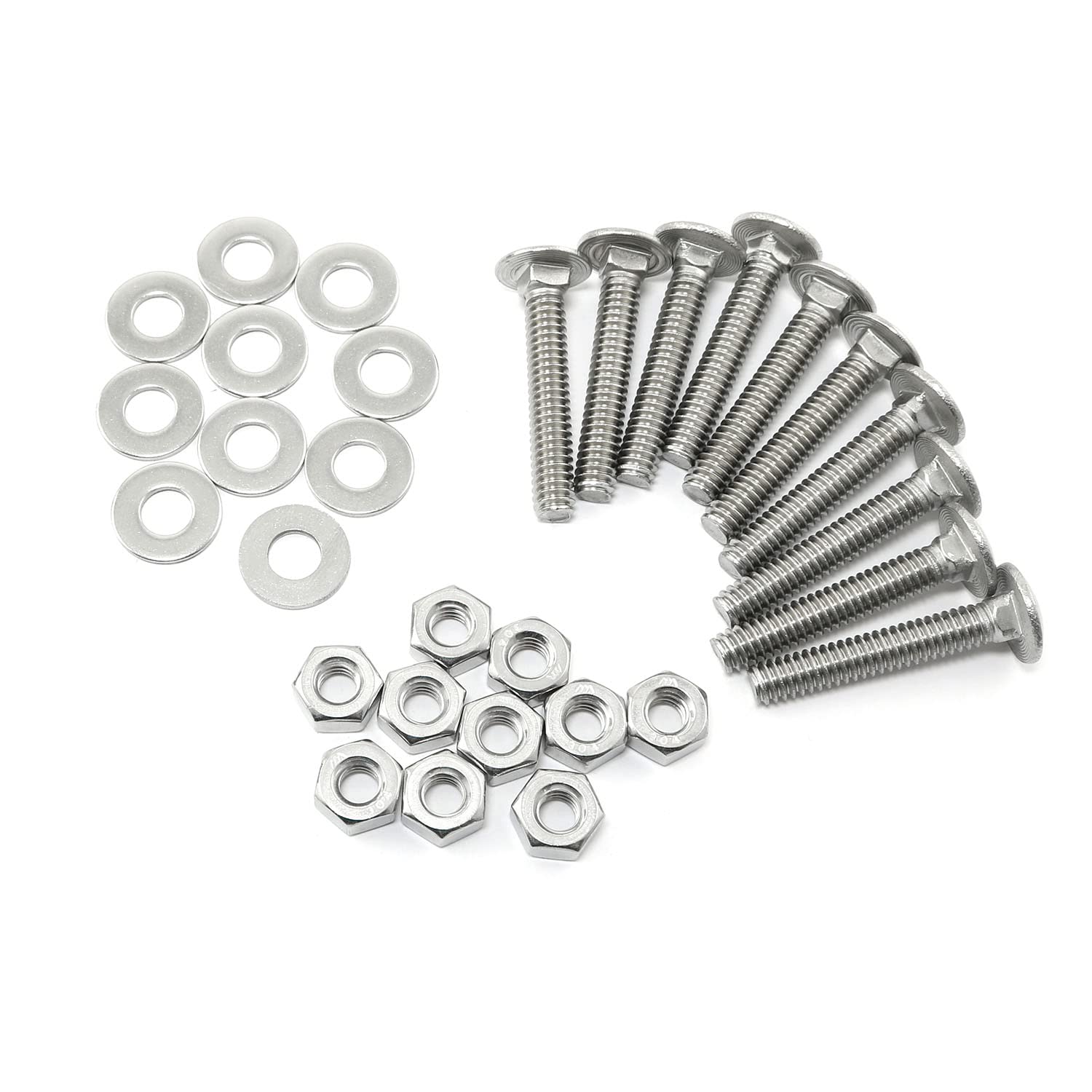 Pro Bamboo Kitchen 10pcs Carriage Bolt Sets 304 Stainless Steel Carriage Screw Hex Nut and Flat Washer Kits 1/4-20x1-1/2"
