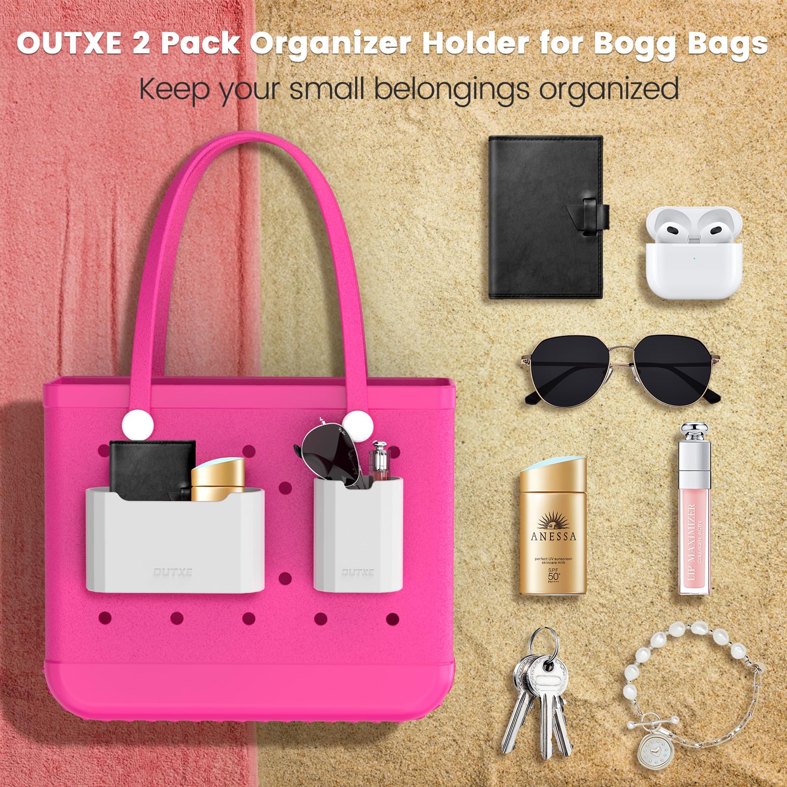 OUTXE 2 Pack Silicone Bogg Bag Organizer Insert Compatible with All Bogg Bags, Sunglasses & Wallet Holder Accessories for Bogg Bag, Wallet and Glasses Organizer for Simply Southern Bogg Bag-Grey