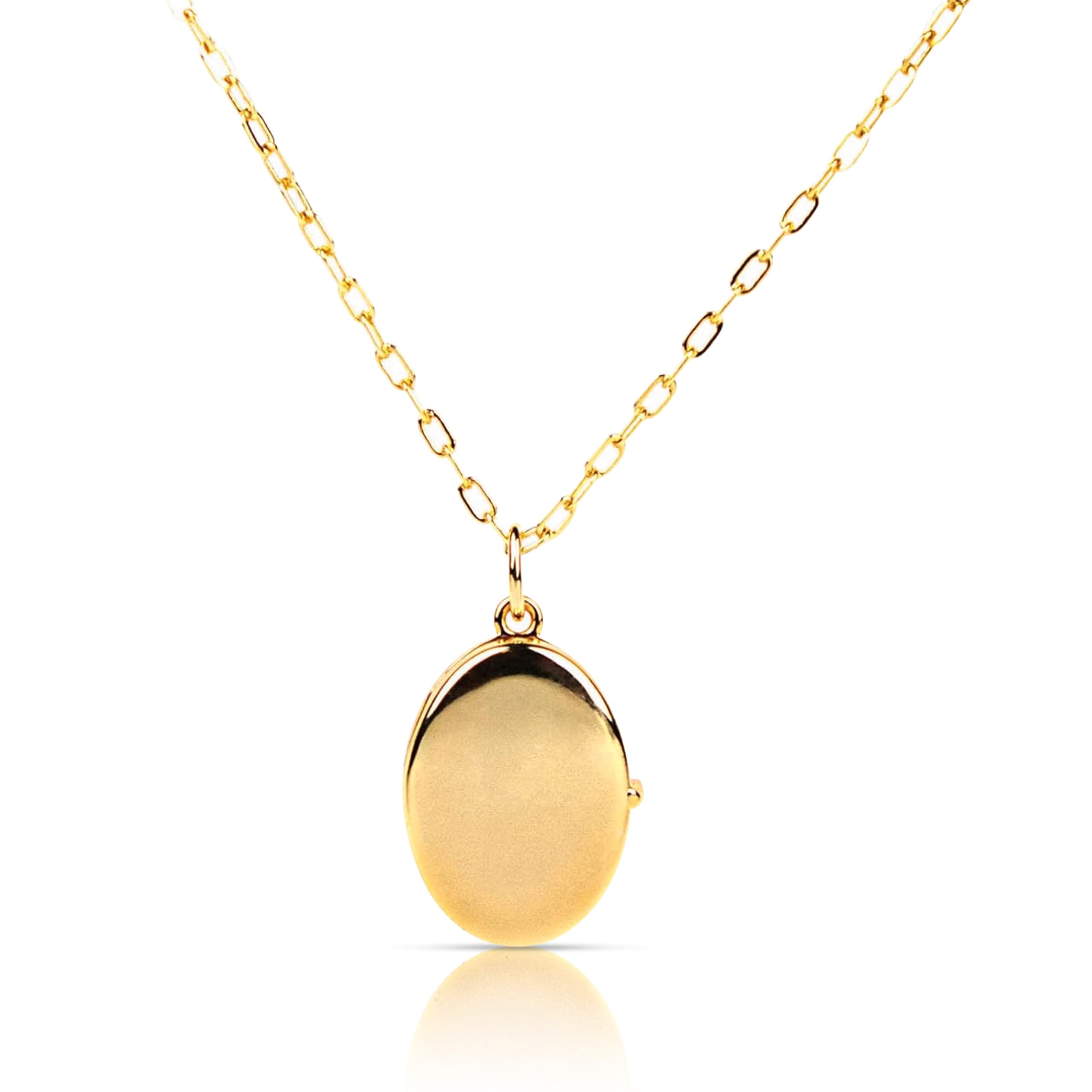 Modern Moments Gold Locket Necklace For Women - Oval Locket Pendant Necklace With Picture Inside - 16-18"