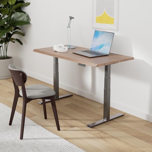 Vari ComfortEdge Electric Height Adjustable Standing Desk - 60x30 Varidesk Sit-Stand Desk for Home Office, Sloped Ergonomic Front Edge, Stable T-Style Legs, Easy Assembly - Walnut - 2 Packages