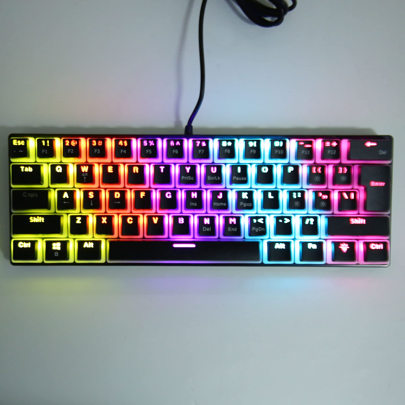 RGB Backlit Mechanical Gaming Keyboard, 61Keys Blue Switch Compact Mini Wired Gaming Keybaord, ABS Anti Ghosting Hot Plug Computer Keyboard