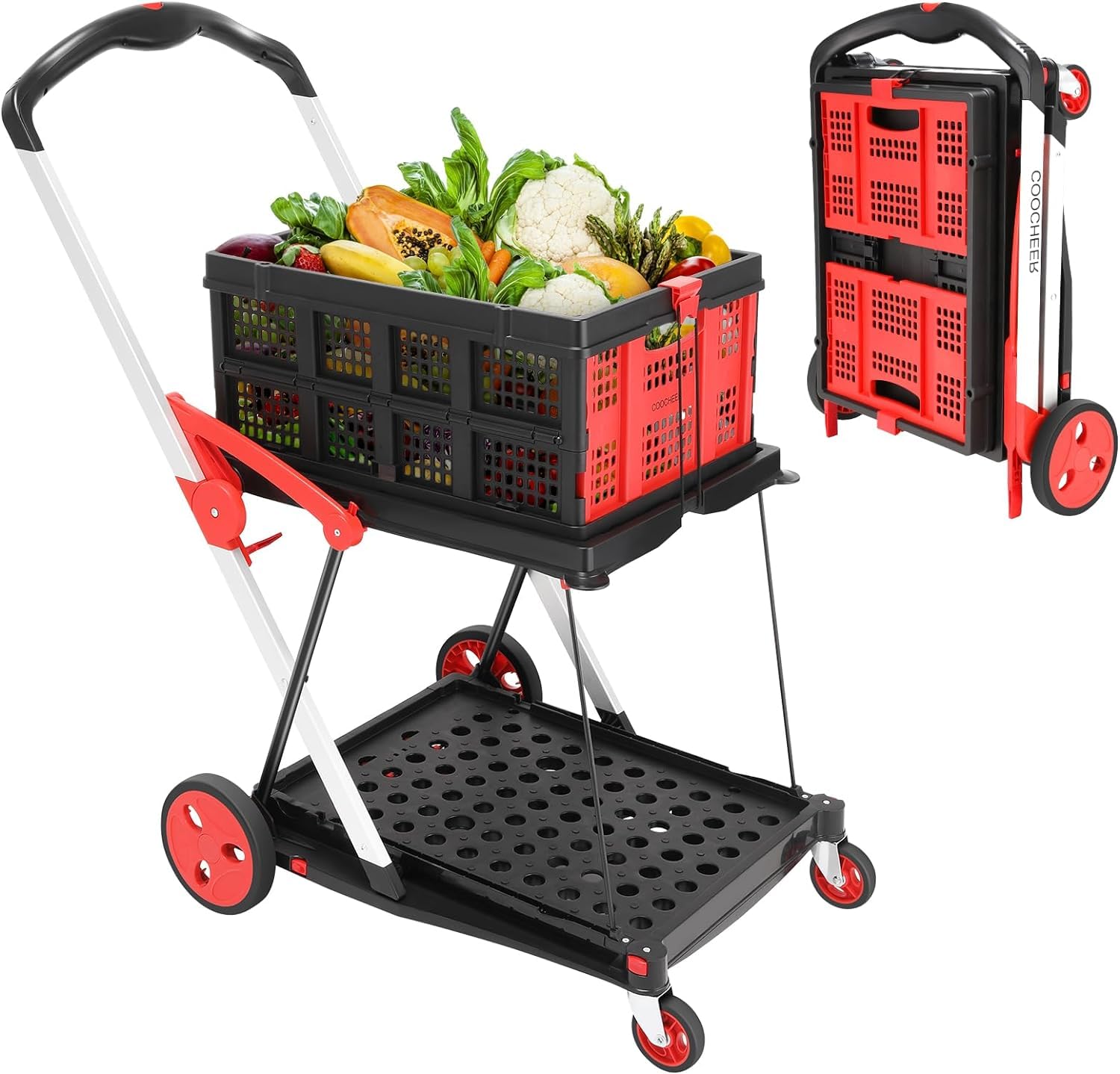 Multi Use Functional Collapsible Carts, Shopping Cart with Storage Crate, Mobile Folding Trolley, Portable Folding Cart, Shopping Cart Folding Trolley for Home, Groceries