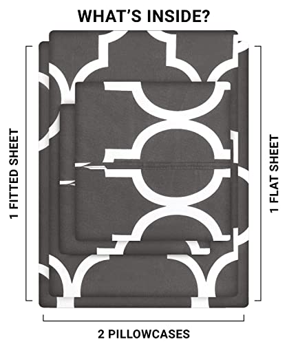 Utopia Bedding King Sheet Set, Soft Microfiber 4 Piece Bed Sheets with 16" Deep Pocket - Easy Care Brushed Microfiber (Quatrefoil - Grey)