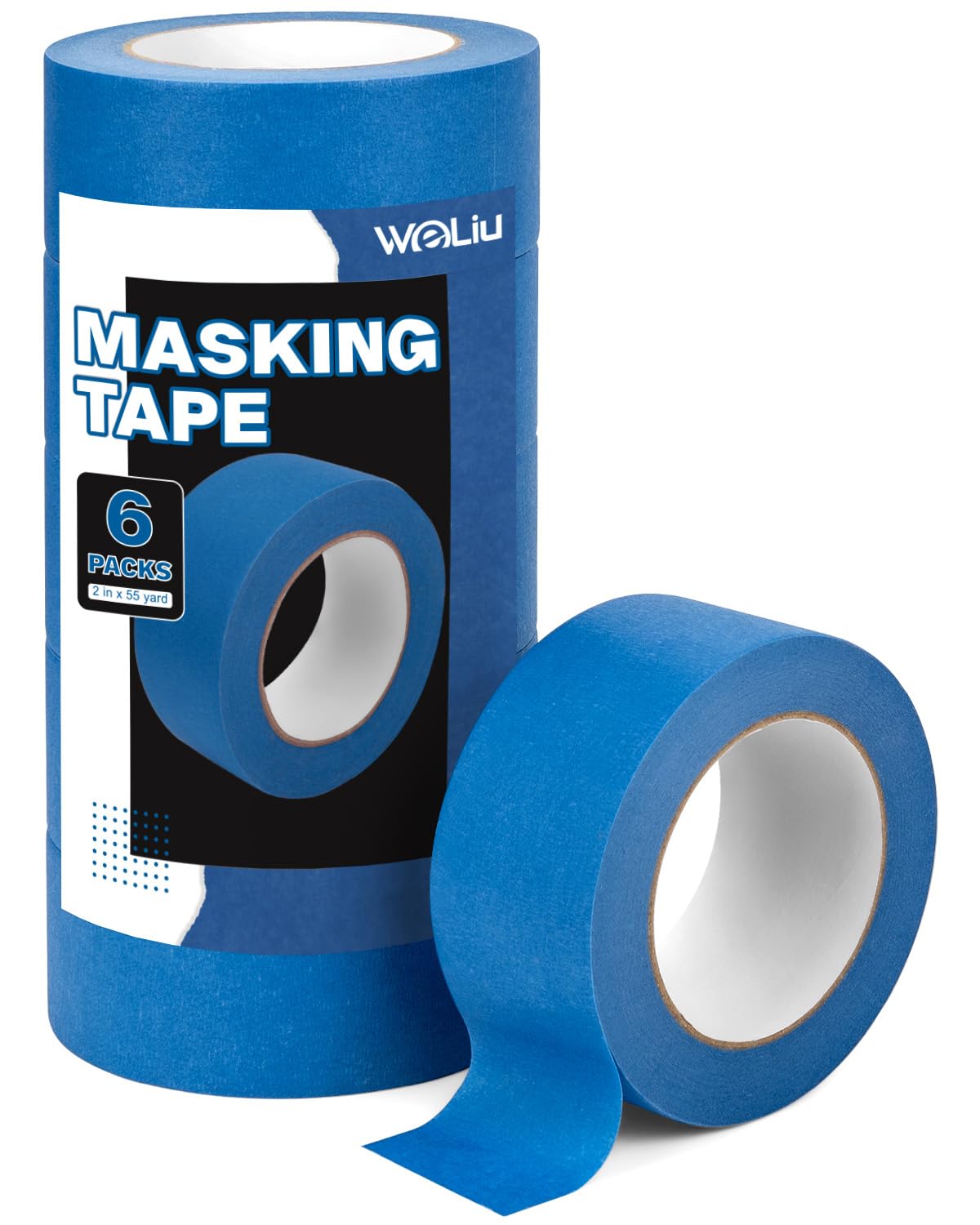 WeLiu Painters Tape 6 Rolls (990 Ft) Masking Tape, Blue Painter’s Tape for Home Office School, DIY Crafts, Labeling, Edge Finishing, 2 Inches x 55 Yards