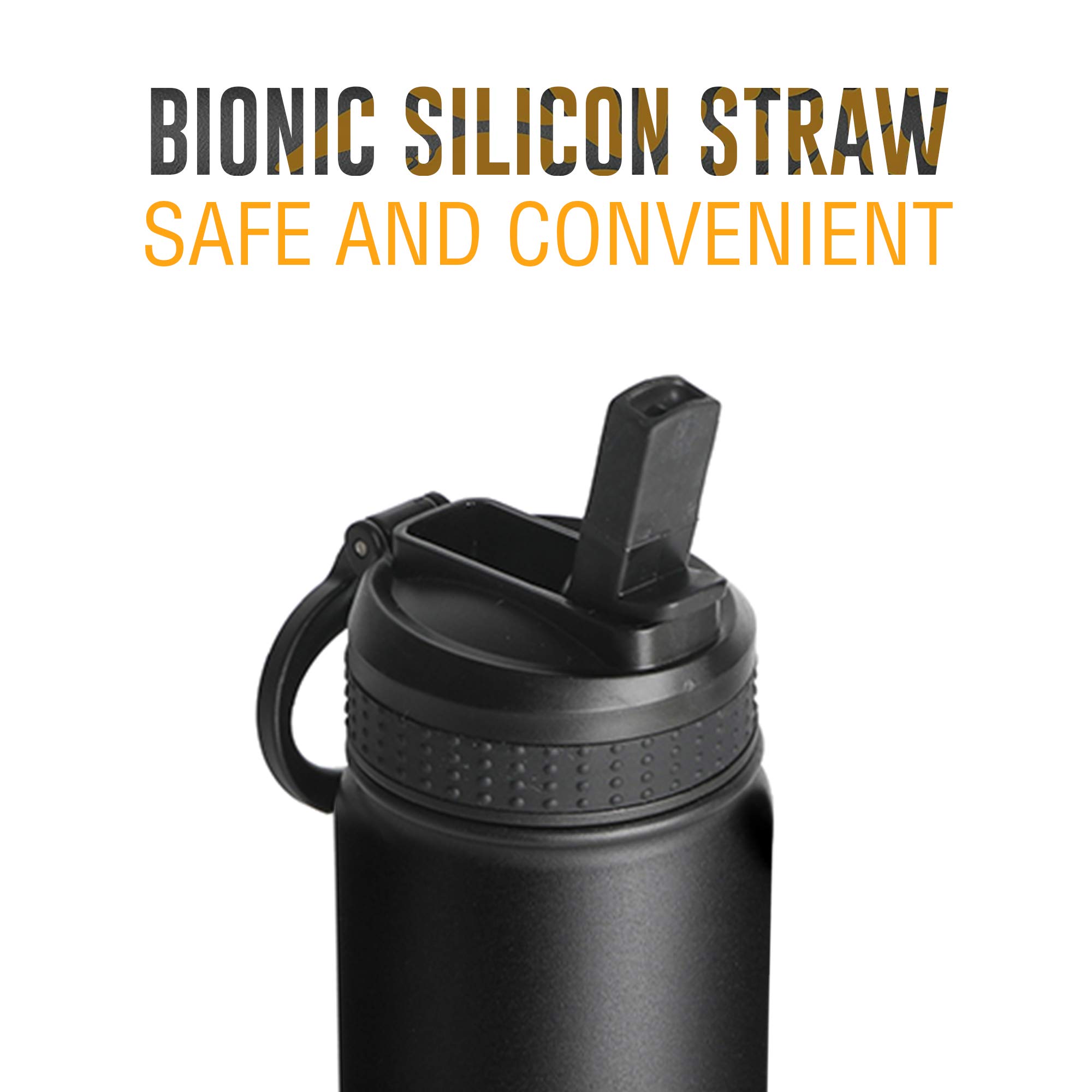 Life's Easy Stainless Steel Insulated Water Bottle - Sports Water Bottle w/Loop Handle Bionic Silicone Straw Lid - Vacuum Flask for Hot & Cold Drinks - Great for School & More (Pineapple Black,18 oz)
