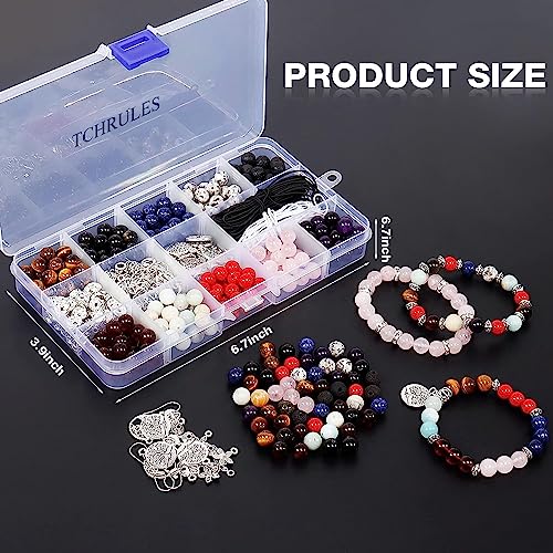tchrules 463pcs Crystal Beads Kit for Jewelry Making, Natural Stone Healing Beads for Bracelet Making, 8mm DIY Lava Stone Marble Beads Gemstone for Jewelry Necklace Making Kits