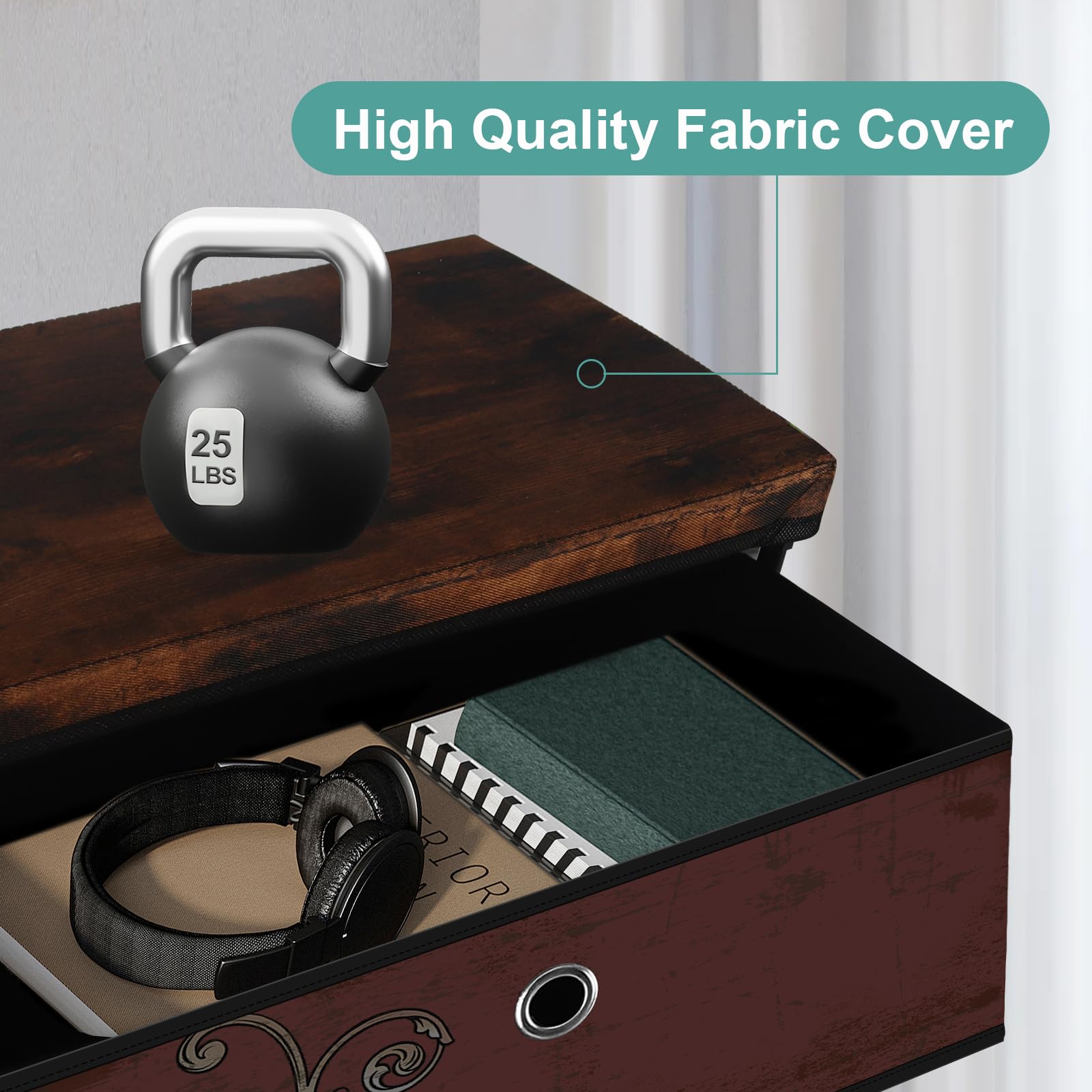 VASICAR Set of 2 Nightstands with 4 Drawers, Beside Table, Clothes Organizer, Storage Tower Unit, Small Fabric Dresser for Bedroom, Living Room, Closet, Entryway, Hallway, Nursery