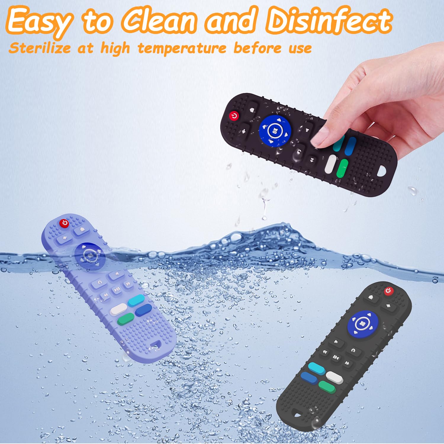 Mgtfbg 2 Pack Soft Silicone Teething Toys for Toddlers, Babies 6-12 Months - Boys Girls Baby Molar Teether Chew Toys Set, Remote Control Shape Teething Toys Gift(Blue+Black)
