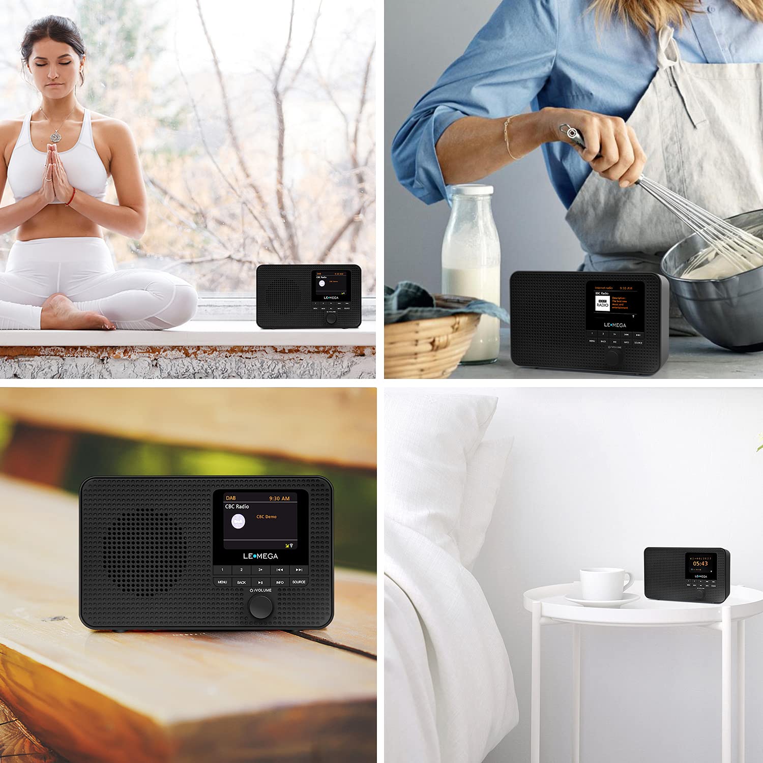 LEMEGA IR1 Portable WiFi Internet Radio,FM Digital Radio,Bluetooth Speaker,Dual Alarms Clock,Sleep Snooze Timer,40 Presets, Headphone-Output,Colour Display,Batteries or Mains Powered β Black Finish