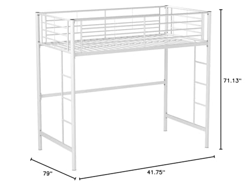 Walker Edison Timothee Urban Industrial Metal Twin over Loft Bunk Bed, Twin Size, White