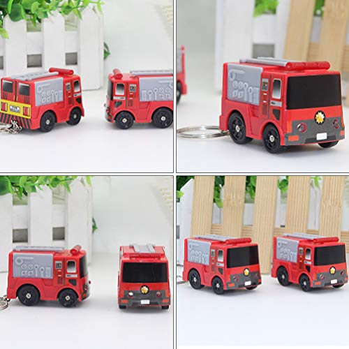 KESYOO 1 Set 2 Pcs Fire Truck Keychain Fire Engine LED Keyring Handbag Hanging Keychain for Kids Fireman Birthday Party Favor (Red)