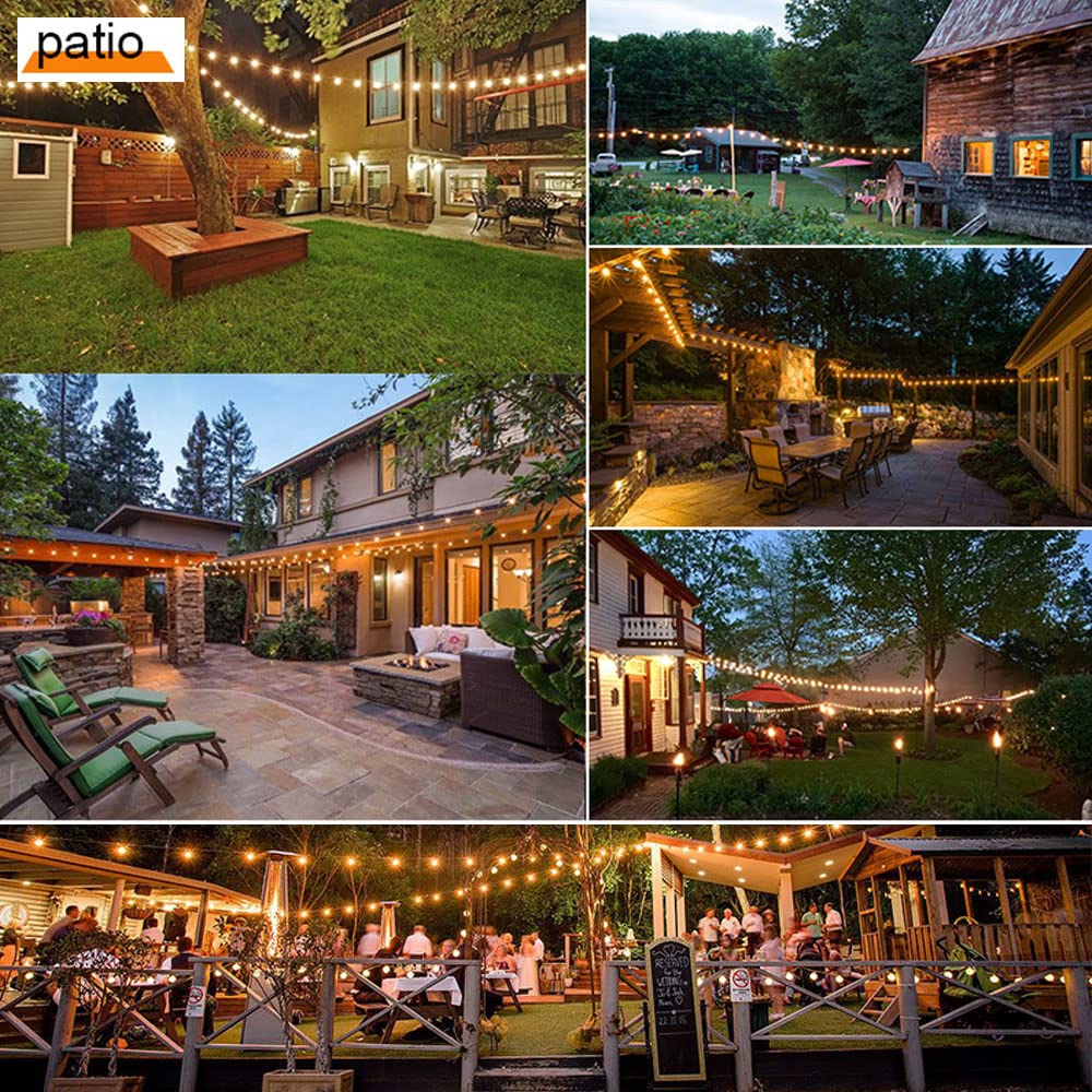 Outdoor String Lights LED 100FT Commercial Grade Heavy Duty with 30 Sockets 32 Shatterproof Include 2 Spare S14 Dimmable Plastic Edison Bulbs For Patio Market Cafe