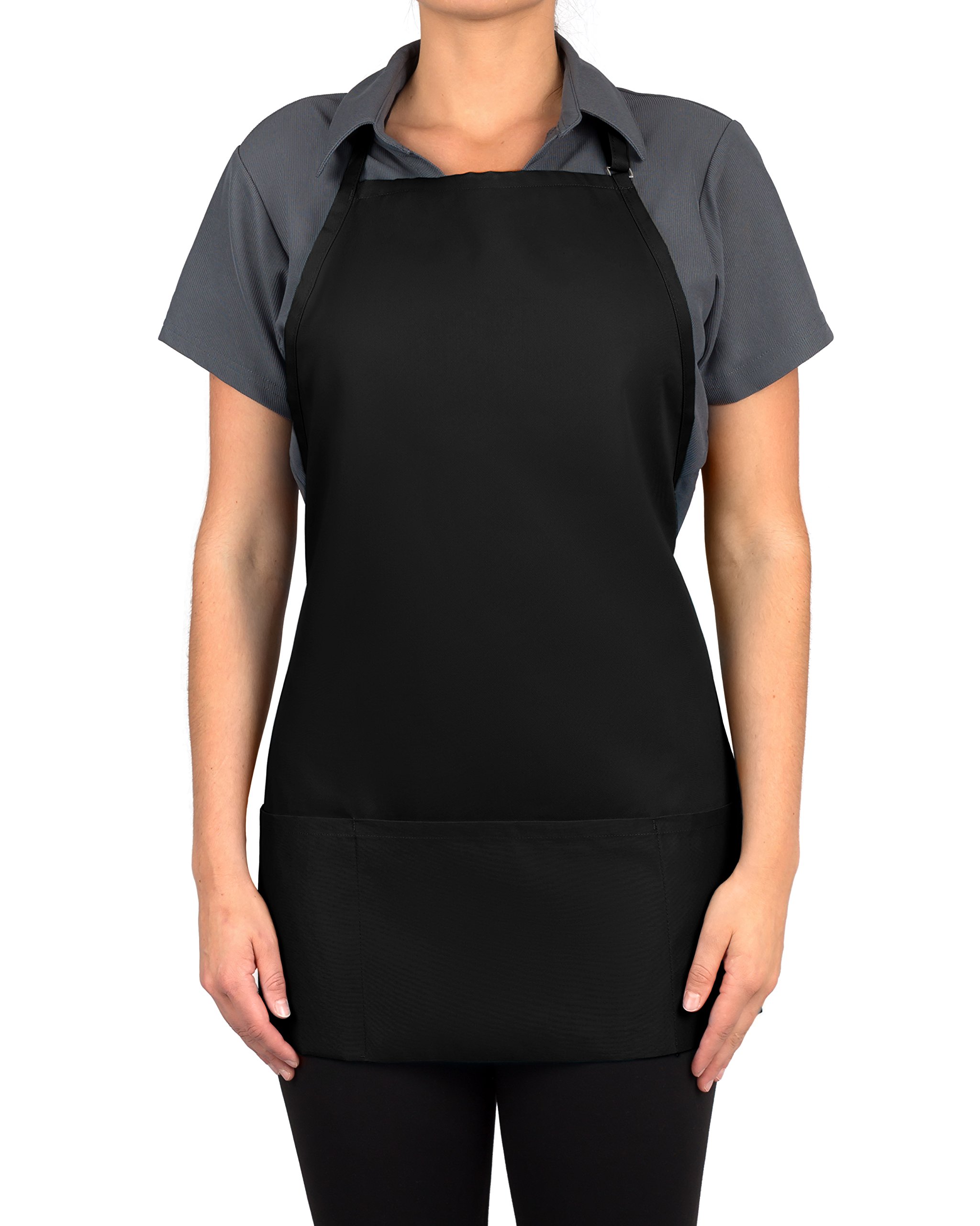 KNG Black 3 Pocket Adjustable Bib Apron for Men and Women - Pack of 2