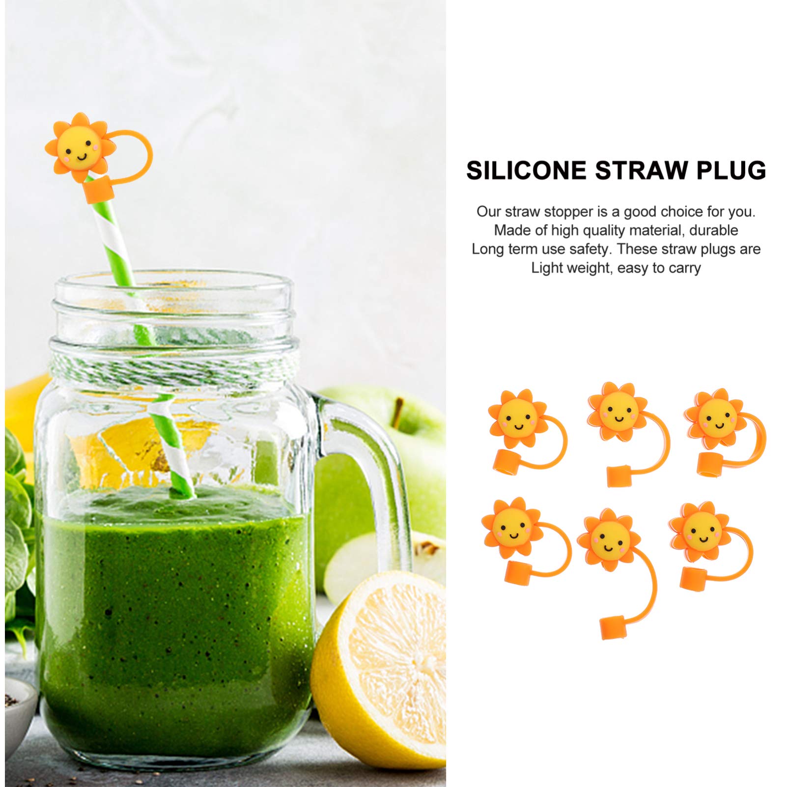 KESYOO 6pcs Silicone Straw Tips Cover Sun Flower Shape Reusable Drinking Straw Tips Lids Anti-dust Straw Nozzles Plugs for Bubble Tea Smoothies Milkshake