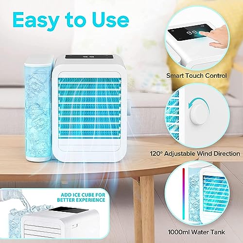 Portable Air Conditioner Fan: Evaporative Mini Air Cooler with ๐ณ ๐๐ผ๐น๐ผ๐ฟ๐, USB Personal Air Cooler Desktop Cooling Fan with ๐ญ๐ฌ๐ฌ๐ฌ๐บ๐น ๐๐ฎ๐ฟ๐ด๐ฒ ๐ช๐ฎ๐๐ฒ๐ฟ ๐ง๐ฎ๐ป๐ธ for Room Office Home