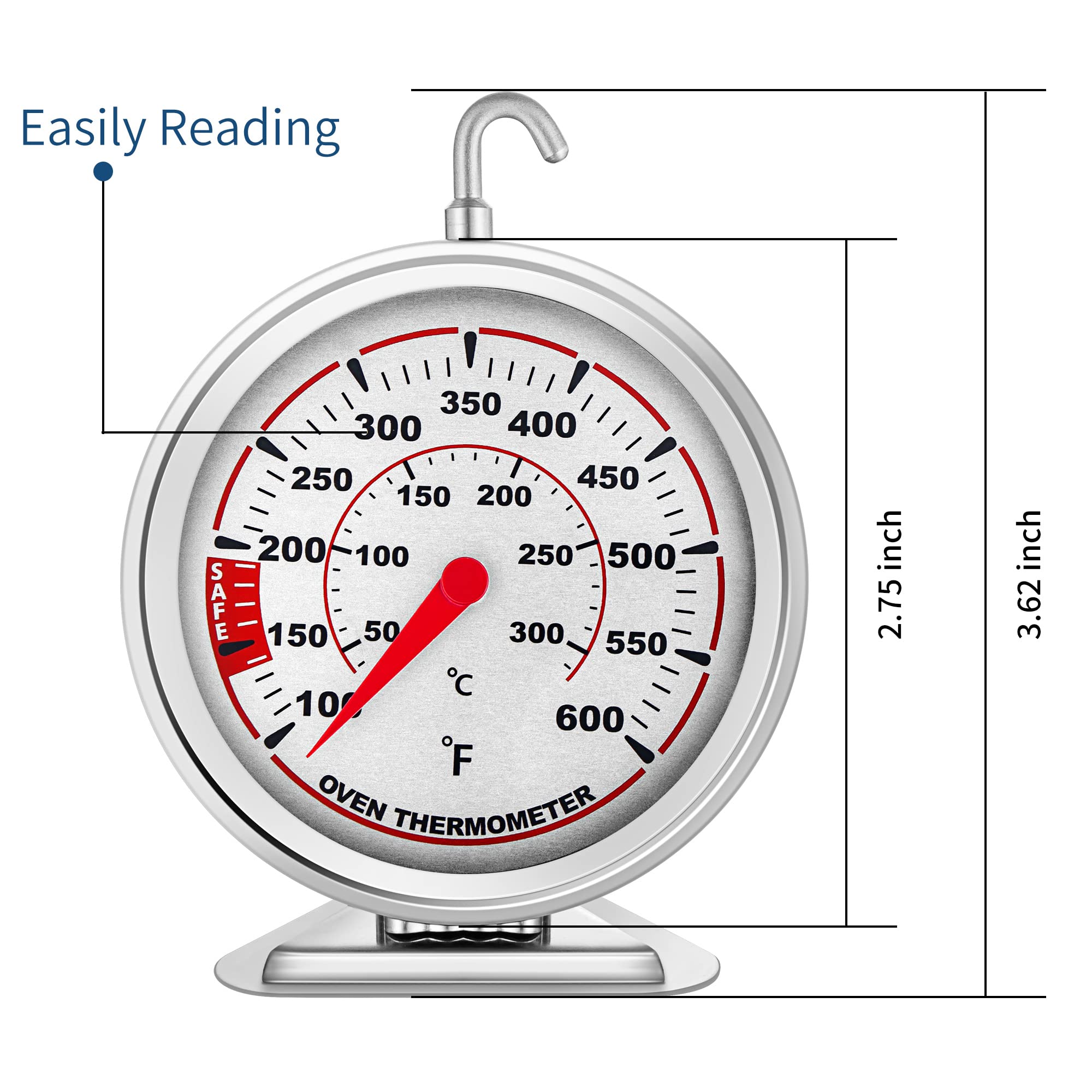 Oven Thermometer 100℉-600℉ & -40℃- 310℃ Double Scale 3 Inch Stainless Steel Large Dial Oven Grill Thermometer for Gas & Electric Oven,Grill Cooking,Accurate Oven Thermometer for Meat,Grilling,Cake
