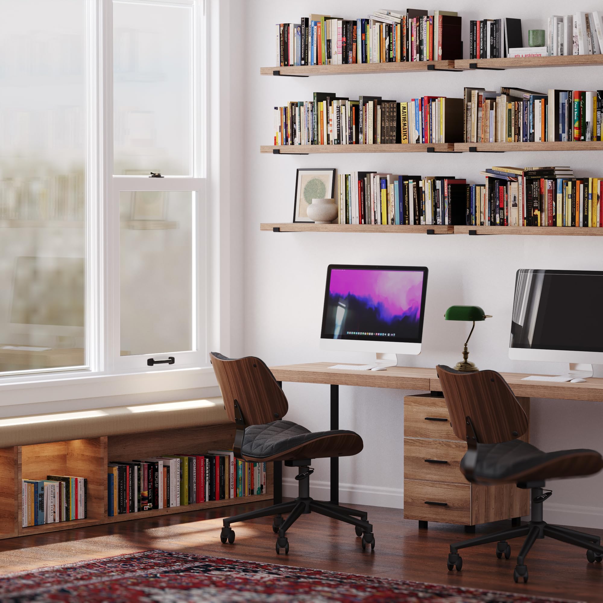 Wallniture Forte 48"x9.25" Floating Shelves for Wall Storage, Wall Bookshelf Living Room, Kitchen Floating Shelf, Wall Shelves for Bedroom, Home Office, Burnt, Wood