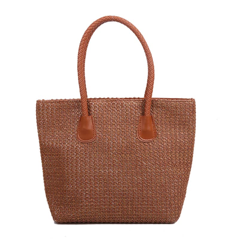 OWGSEE Straw Beach Bag, Summer Vacation Straw Woven Tote Bag Beach Purse Weaving Shoulder Handbags (Beige)