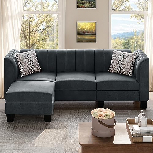Shintenchi Upgraded Convertible Sectional Sofa Couch, 3 Seat L Shaped Sofa with High Armrest Linen Mid Century Fabric Small Couch for Living Room, Apartment and Office (Charcoal)