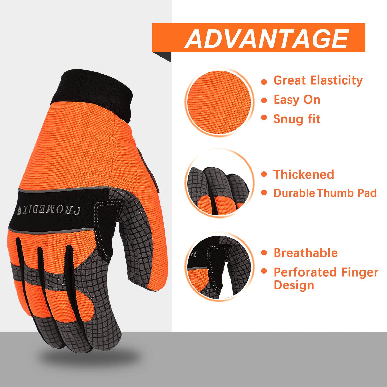 PROMEDIX P 2-Pairs Safety Work Gloves,Mechanics Gloves,Working Gloves for Man with Glove Clip,One size fits most.