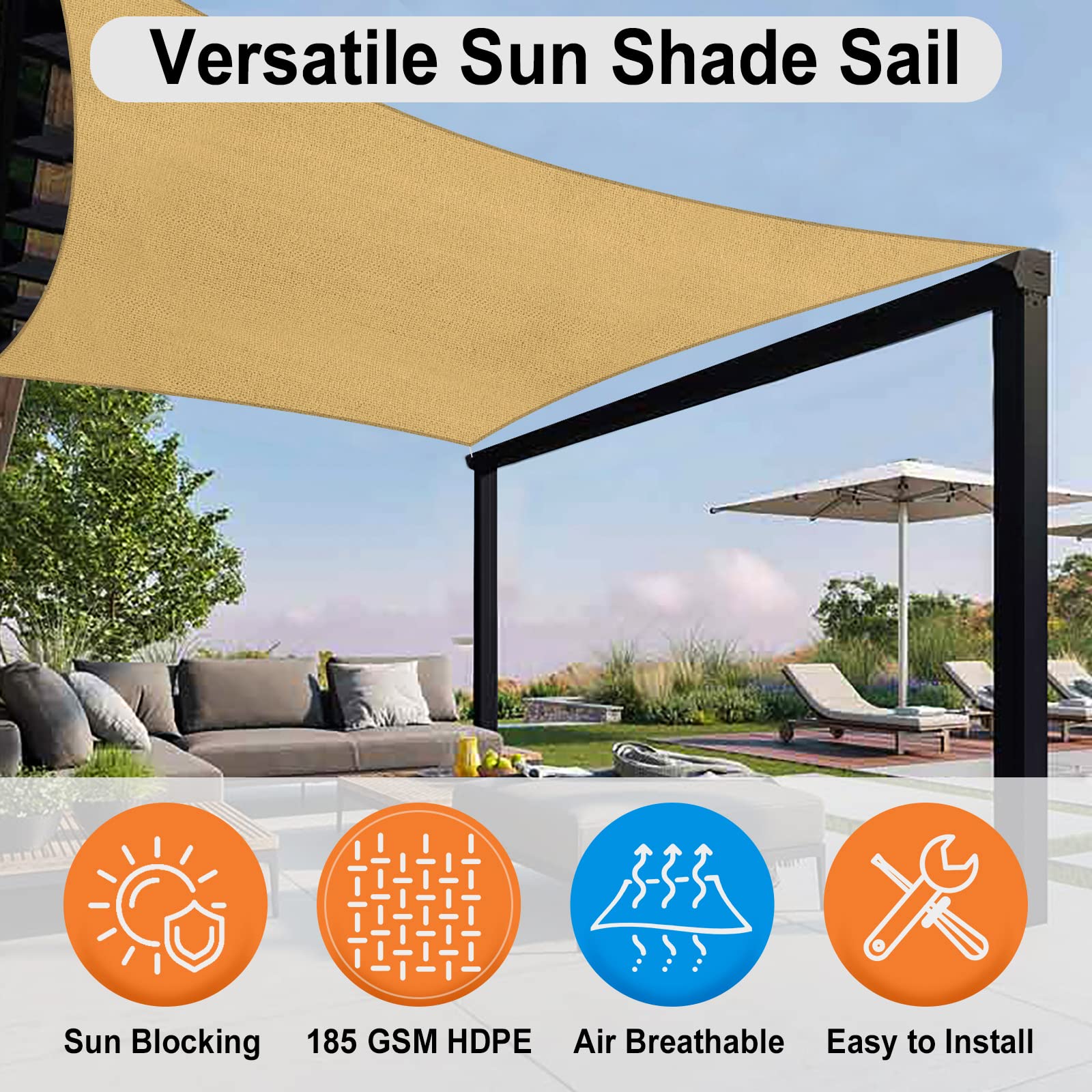 OutdoorLines Rectangle Sun Shade Sails for Patios 10 x 13 ft Sun UV Blocking Outdoor Canopy, Sunshades for Backyard, Lawn and Garden and All Outdoor Activities, Sand